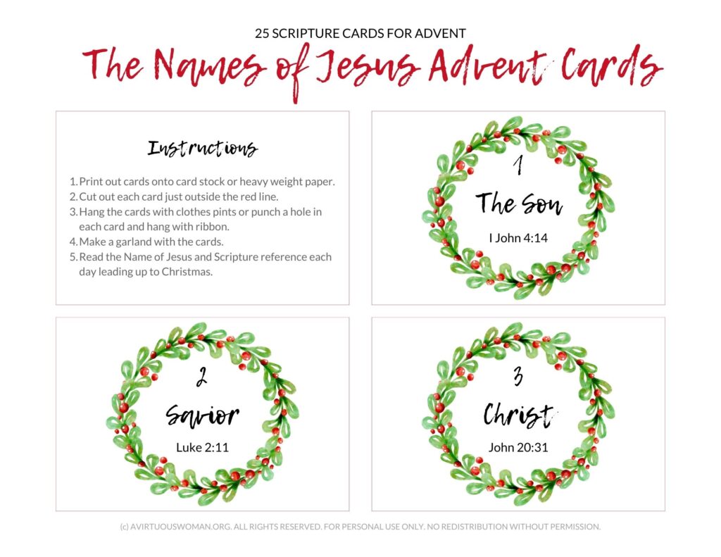 PDF: 25 Names of Jesus Advent Cards - The Homemaker's Society