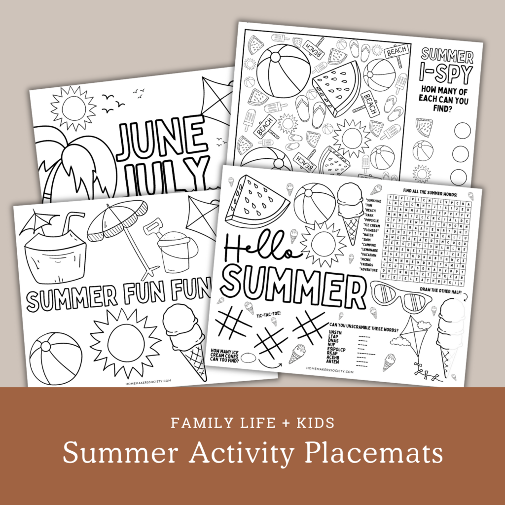PDF: Summer Activity Placemats for Kids - The Homemaker's Society