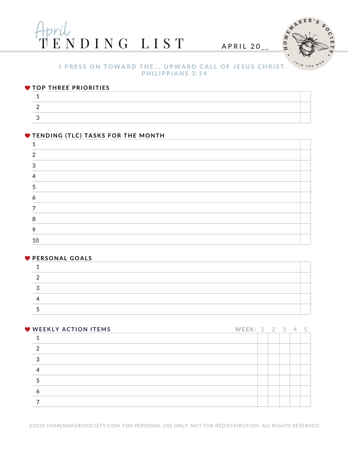 The Monthly Tending List | Free Tending List Printable