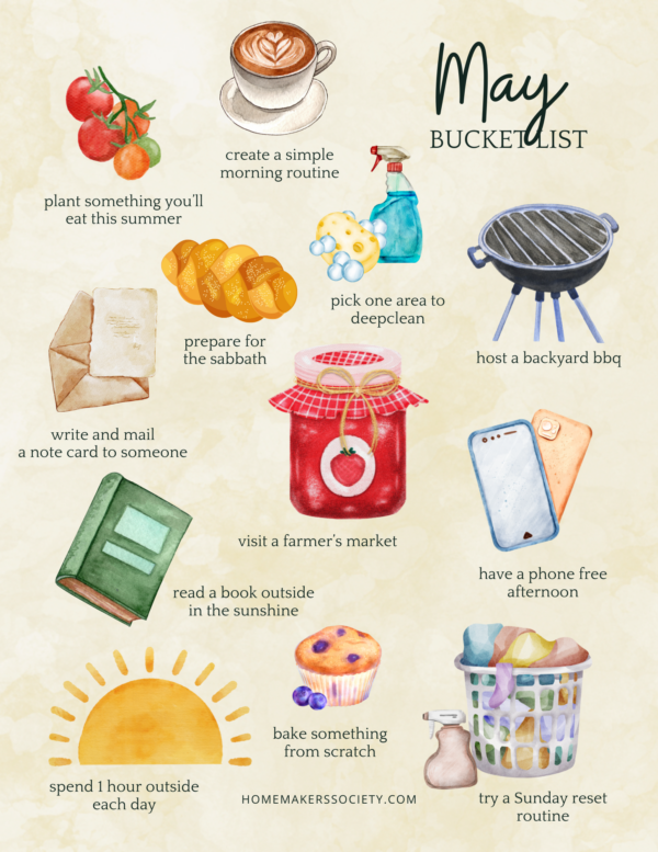 May Bucket List for Homemakers (Free Printable) - The Homemaker's Society